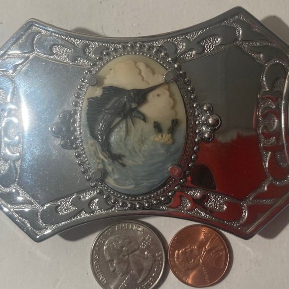 Accessories | Vintage Metal Belt Buckle Nice Carved Incolay Stone With ...